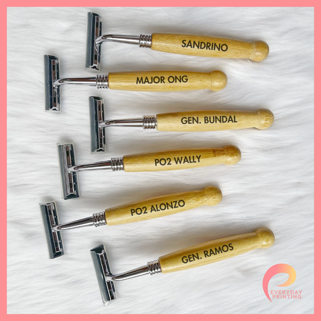 (FREE NAME) Laser Engraved Customized Bamboo Razor w/ Refillable Blades ...