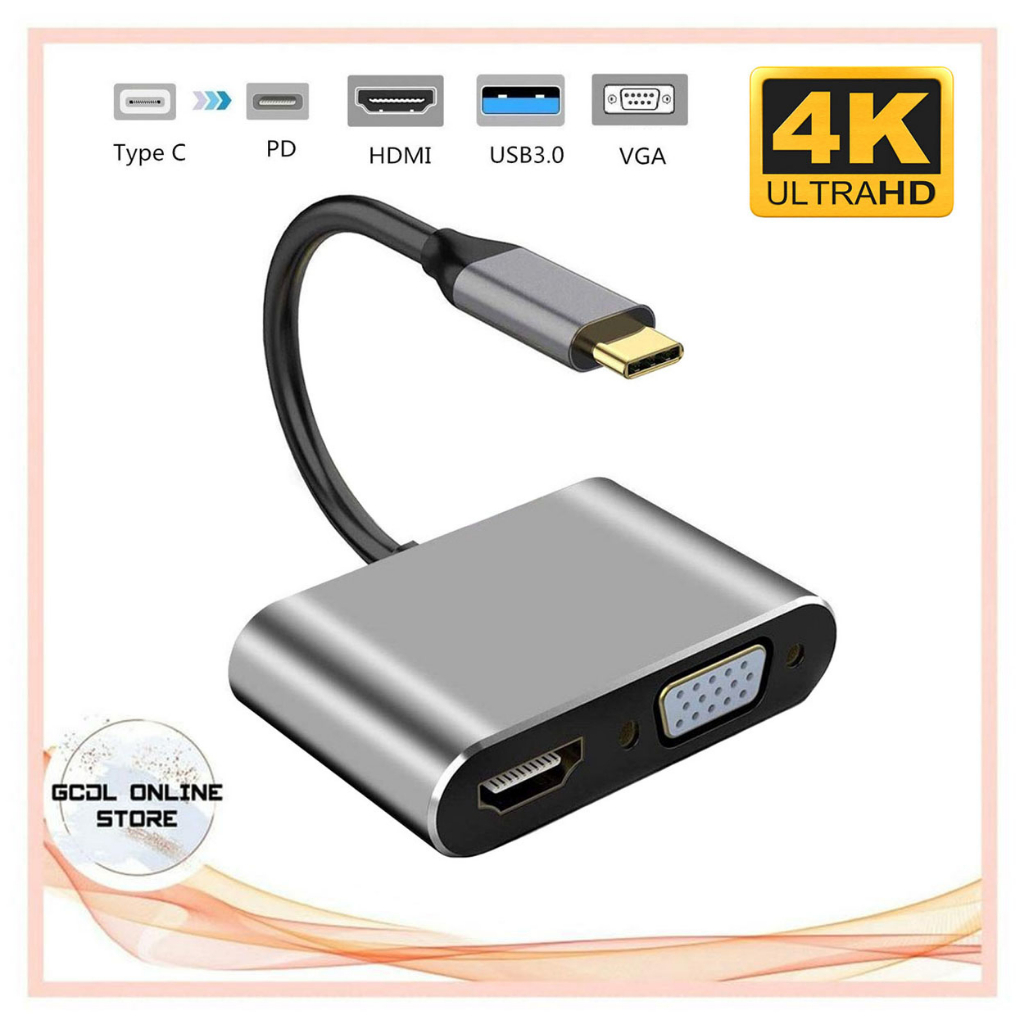 4 In 1 USB C Type C To HDMI 4K VGA USB 3.0 PD Adapter Audio Video ...