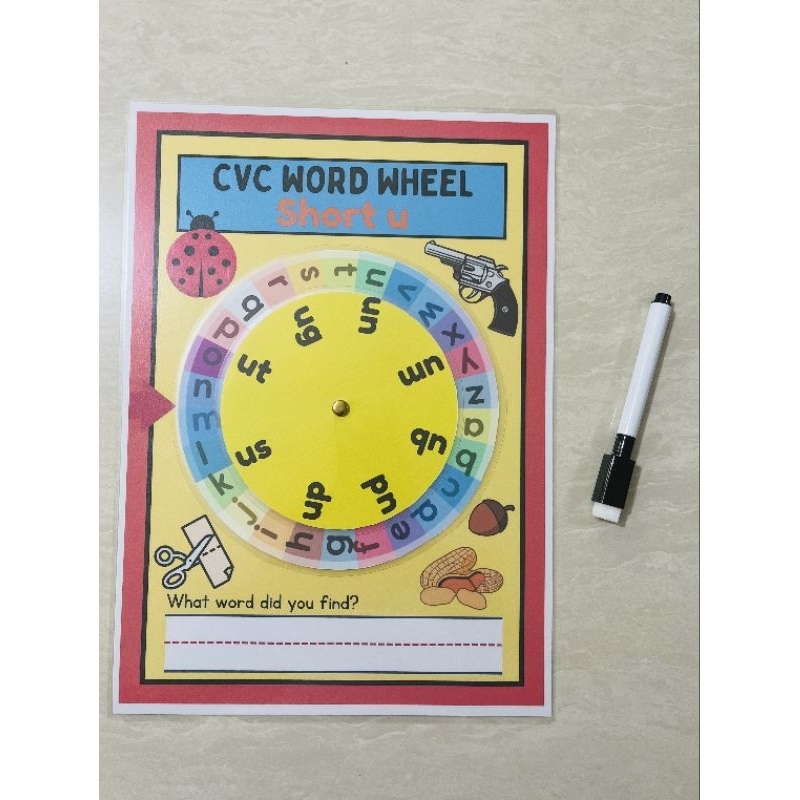 CVC Short Vowel "U" Word Wheel with free marker erasable | Shopee ...