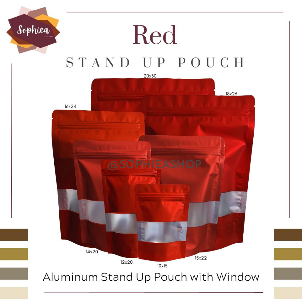 Red Stand Up Pouch with Window and Ziplock/ Resealable pouch | Shopee ...