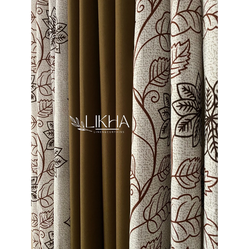 LIKHA - 3in1 Elegant Aderiza Ring Curtains Brown/Gray (6ft/7ft) - sold per piece/set | Shopee ...
