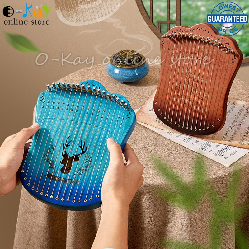 O-KAY Lyre Harp 17 Strings Mini Finger Harp Beech Wood Beginner ...