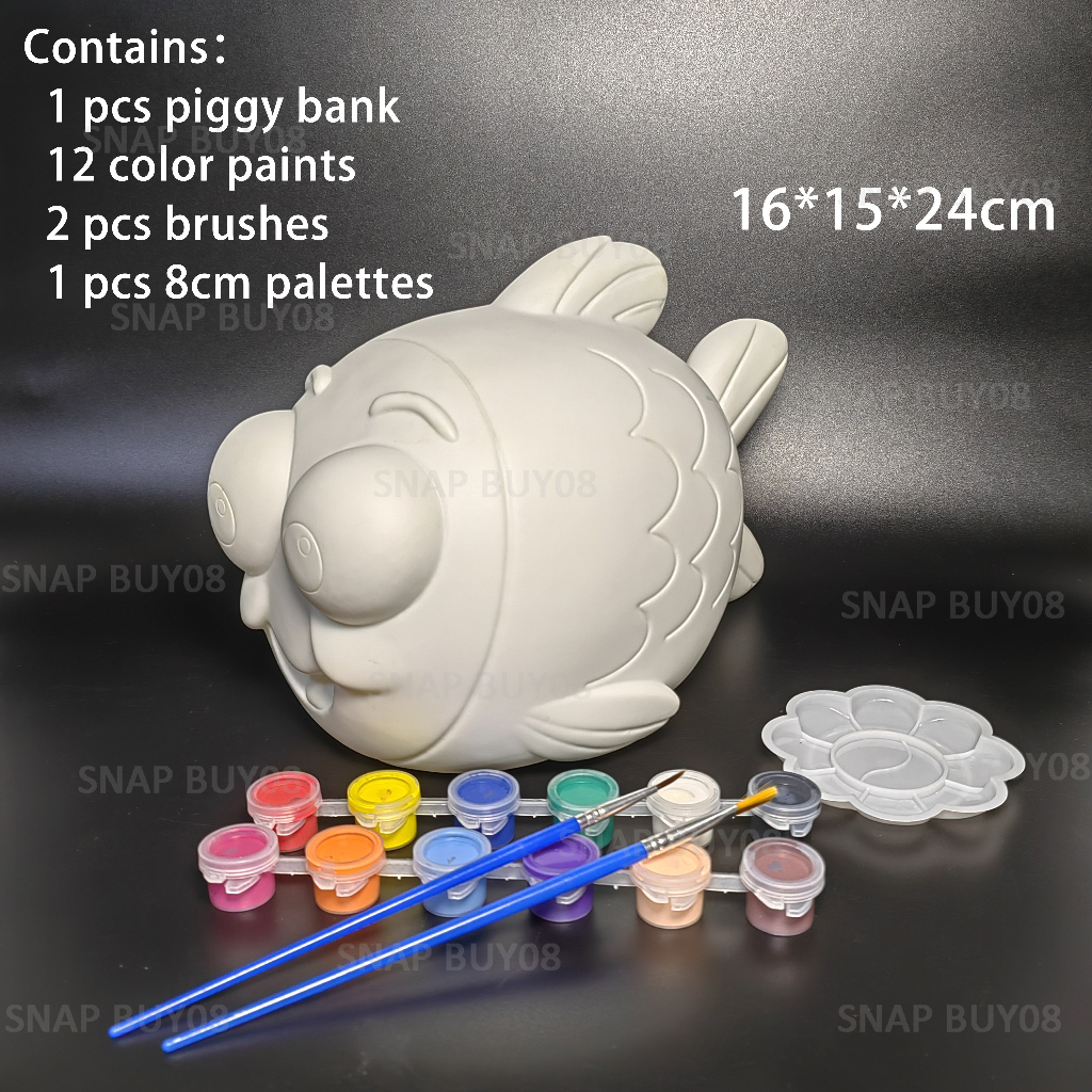 DIY coloration Cartoon Fish Piggy Bank Creative Children Drop resistant ...