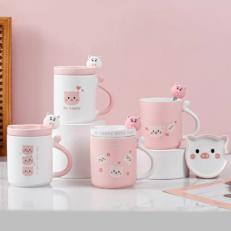 Greenstudioph Cute Kawaii White Pink Pig Ceramic Cup Mug 300 ML ...