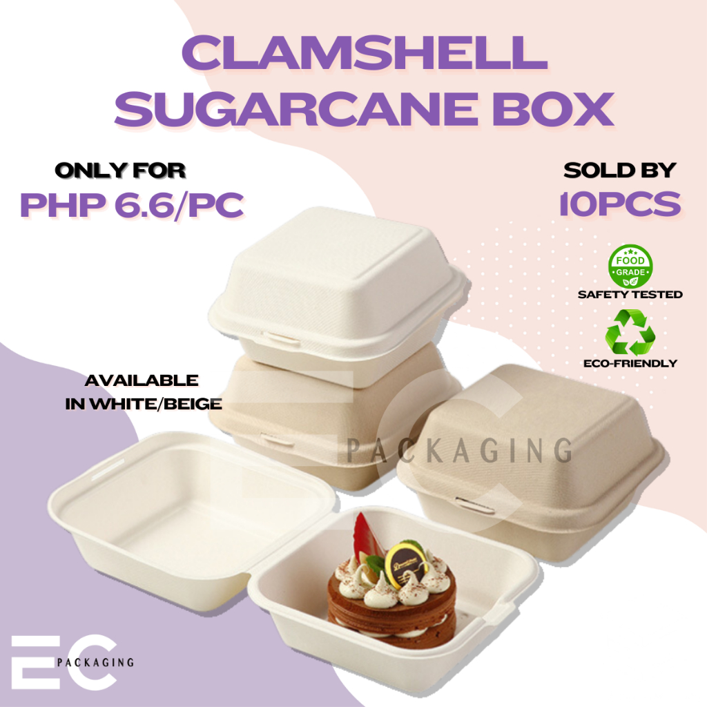 EC 450ML Sugarcane Clamshell Bento Cake Box / Burger Box / Dessert Box ...