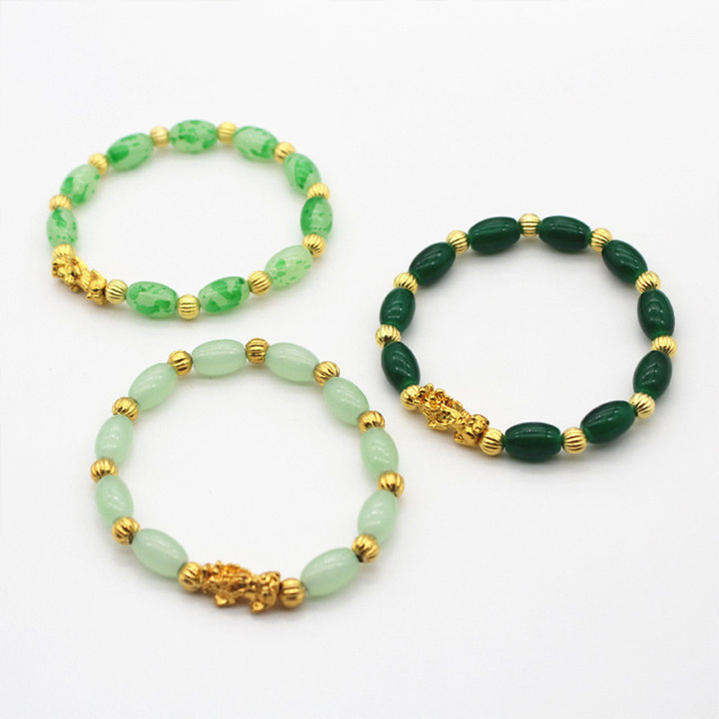 Imitation Jade Oval Agate Bracelet Ladies Hard Gold Pixiu Lucky Gold ...