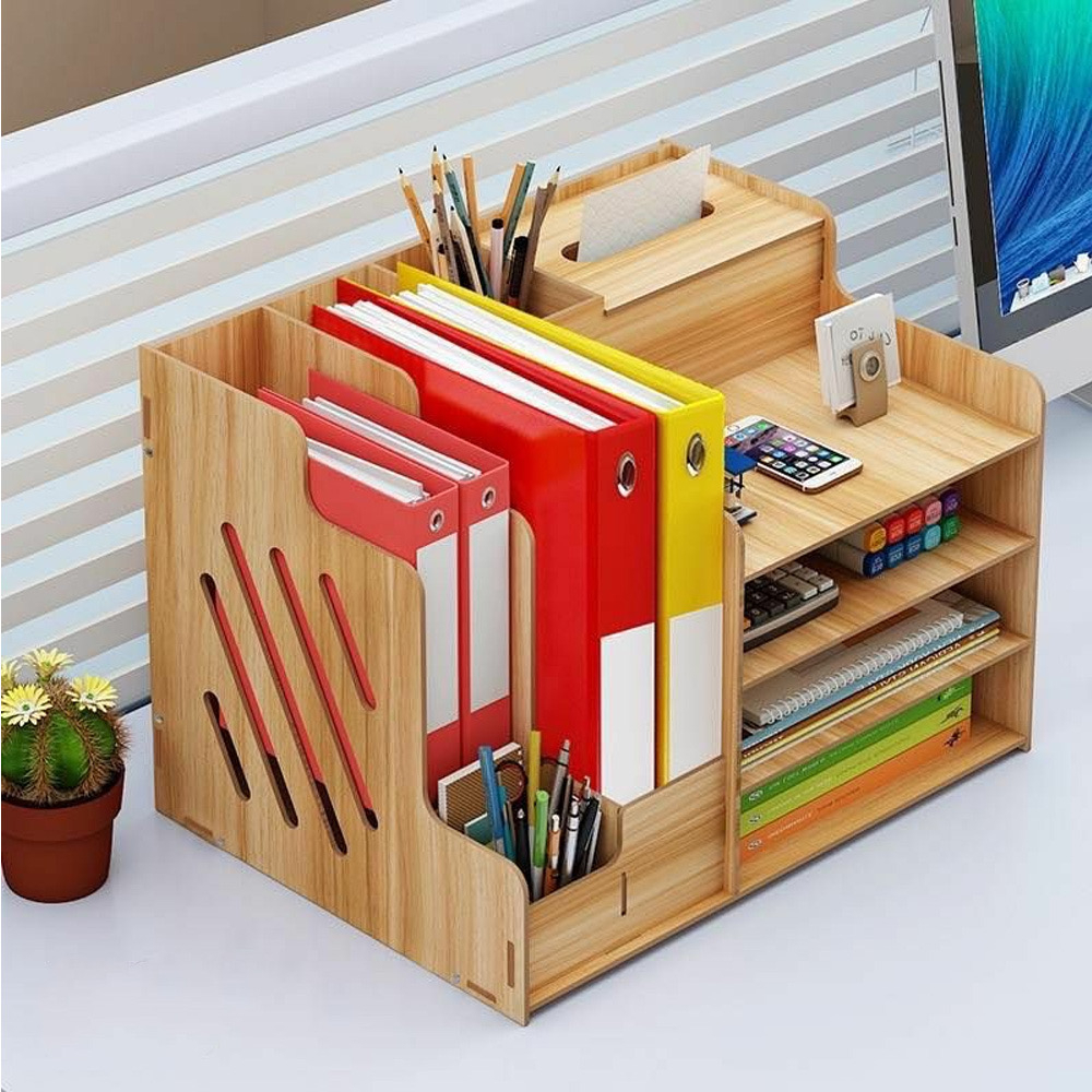 Wooden Desk Organizer Multi-Functional DIY Pen Holder Box Office ...