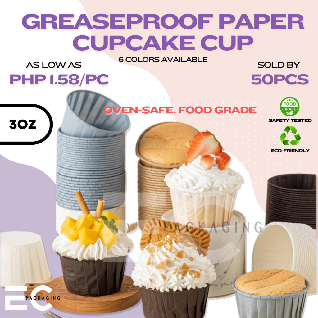 [EC] 50Pcs 3oz Grease-Proof Colored Paper Cupcake Liner Oven Safe ...