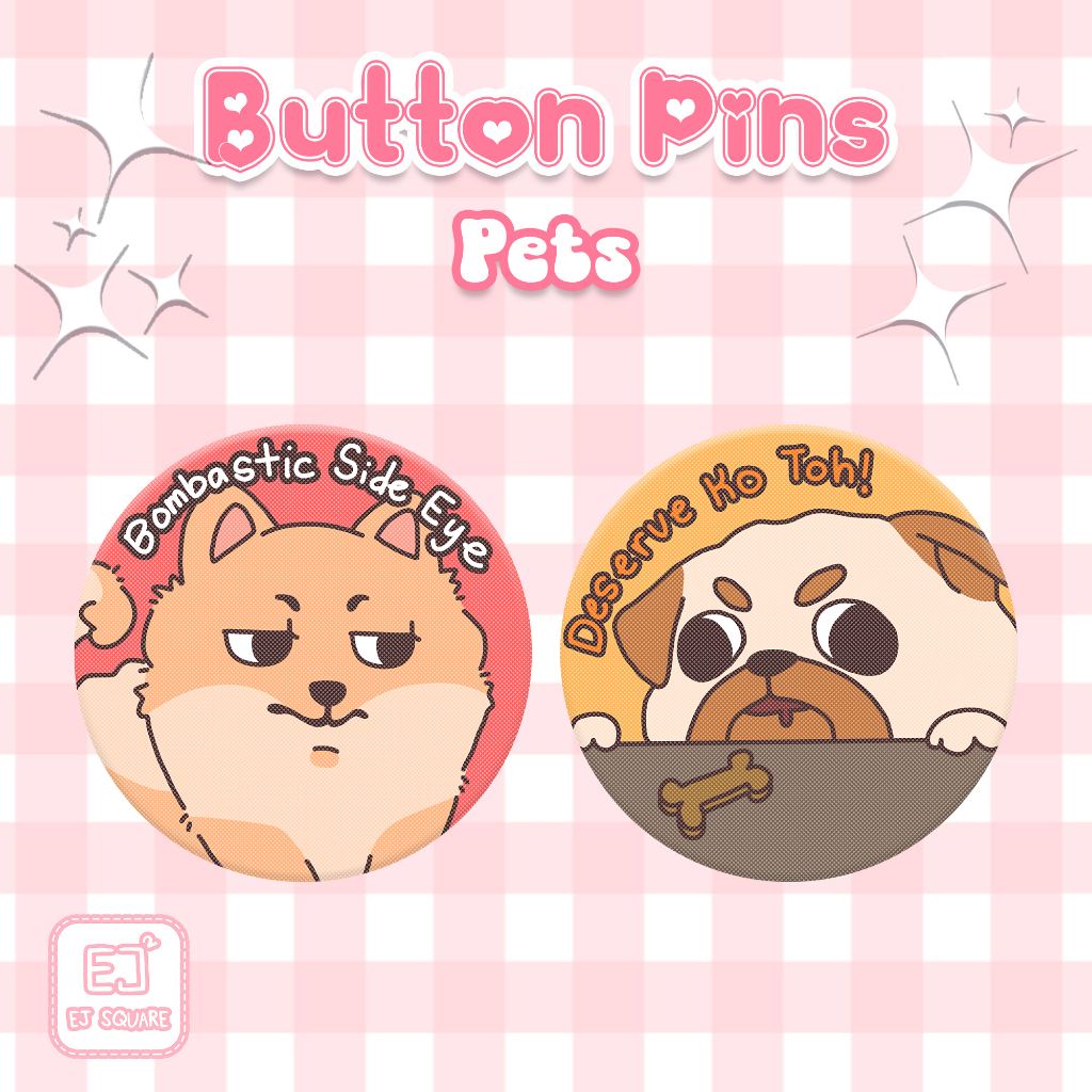 EJ SQUARE CUTE PETS BUTTON PINS | Shopee Philippines