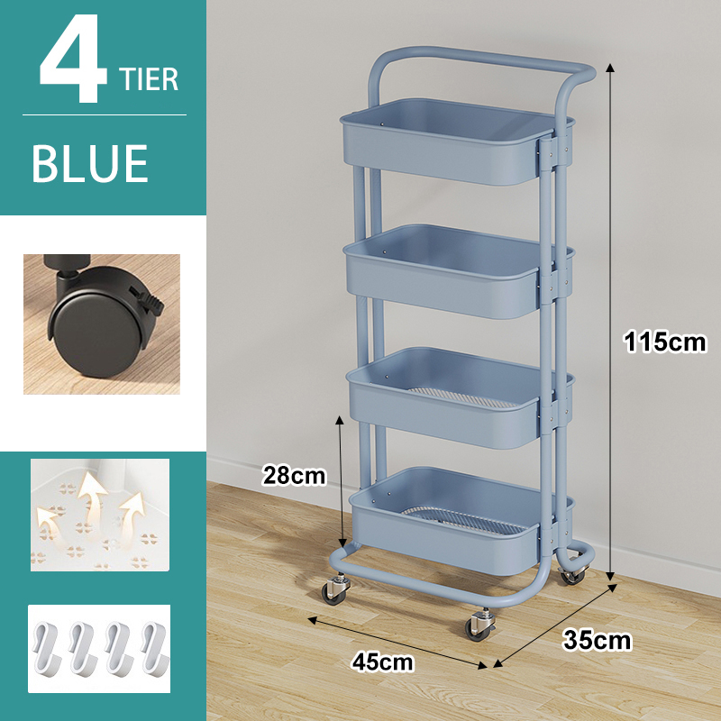 4 Tier Trolley Cart Organizer With Wheels kitchen Trolley Organizer for ...
