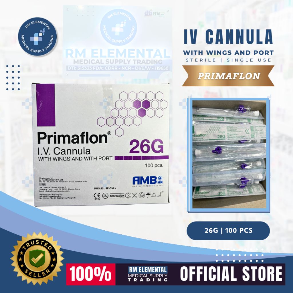 [ BOX ] Primaflon IV Cannula with Wings and Injection Valve PORT 26G (1 ...