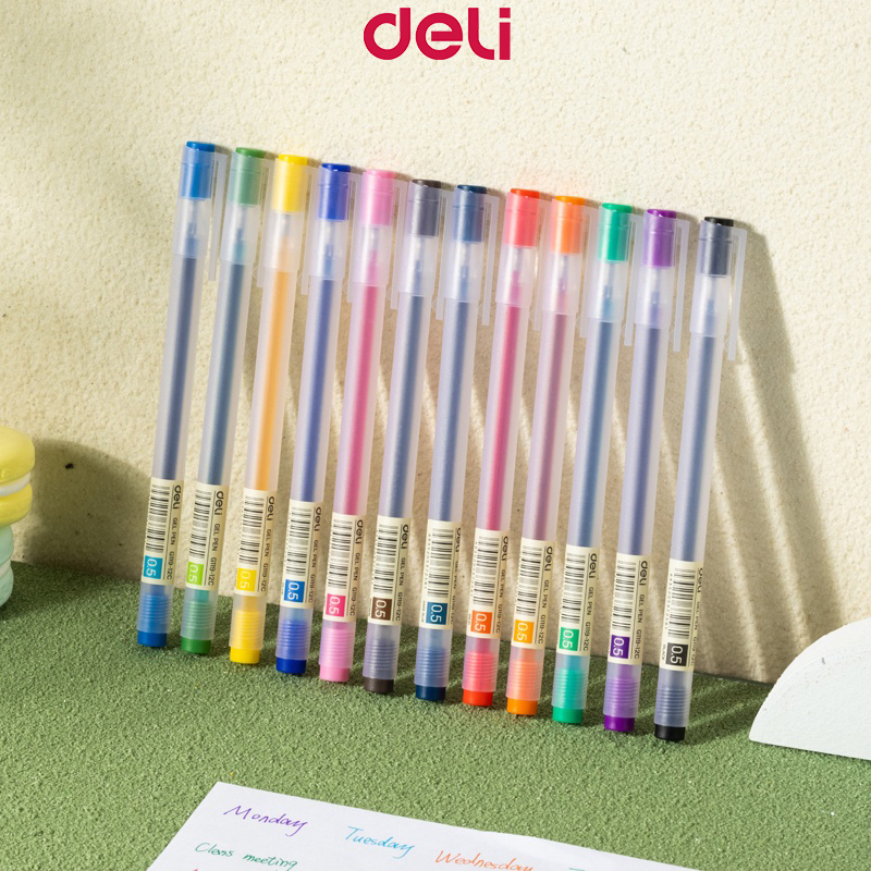 Deli 12PCS Bright Color Gel Pen 0.5mm 12 Colors Bullet Ballpen Smooth ...
