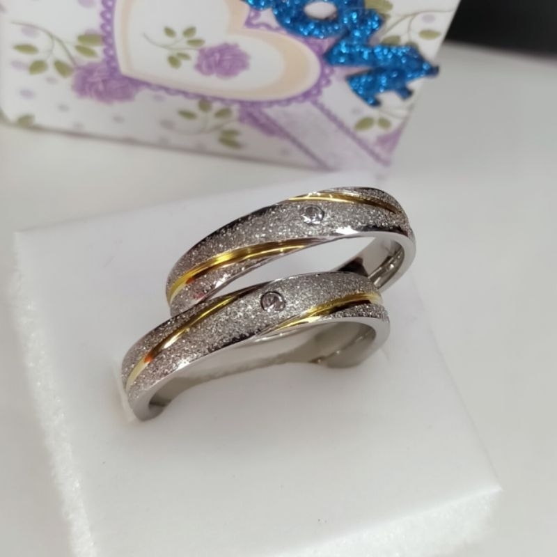2in1 set white Gold steel Couple Ring with free Engraved not Tarnish ...