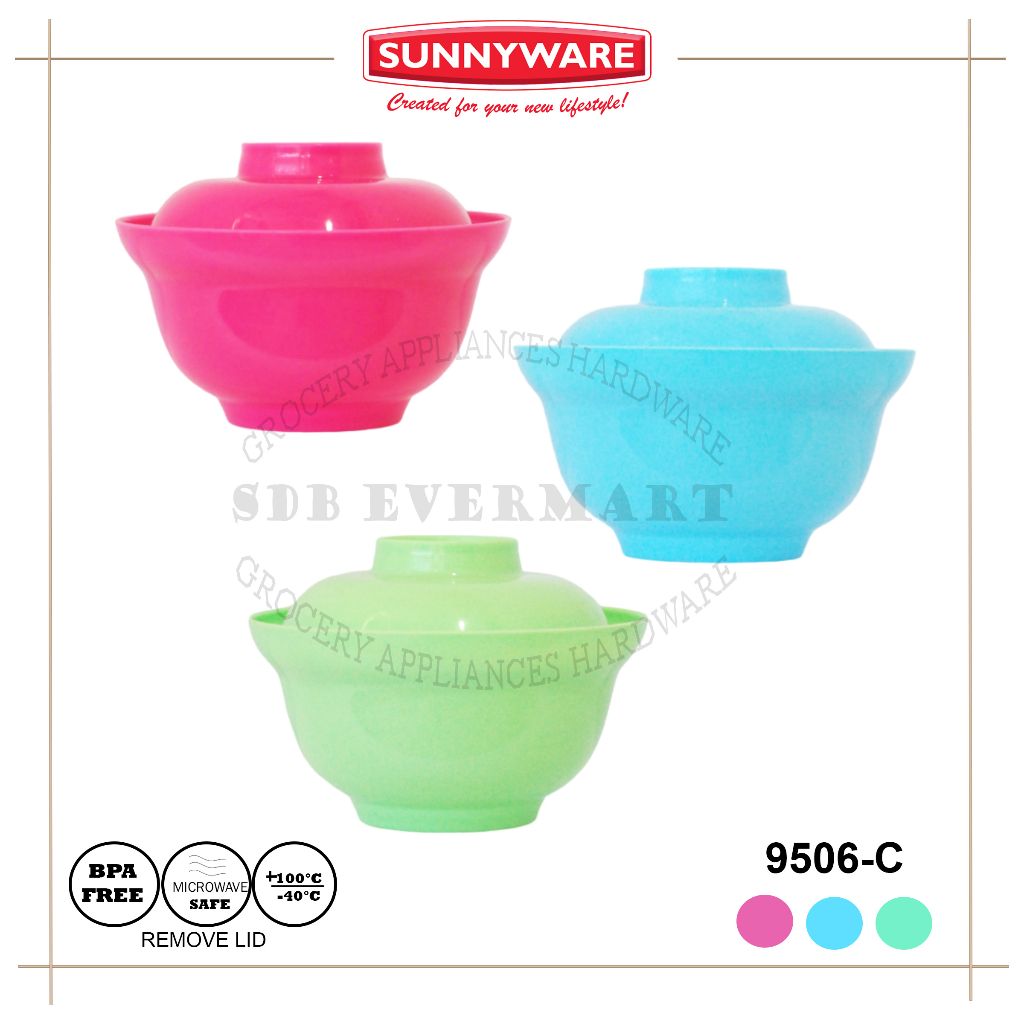 Sunnyware-Bowl Mami with Cover Soup Bowl-[9506-C]-Pink Green Blue-1pc ...