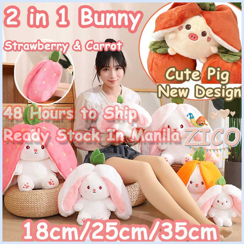 Ready Stock 18-35cm 2 in 1 Funny Strawberry Rabbit Doll Plush Toy ...
