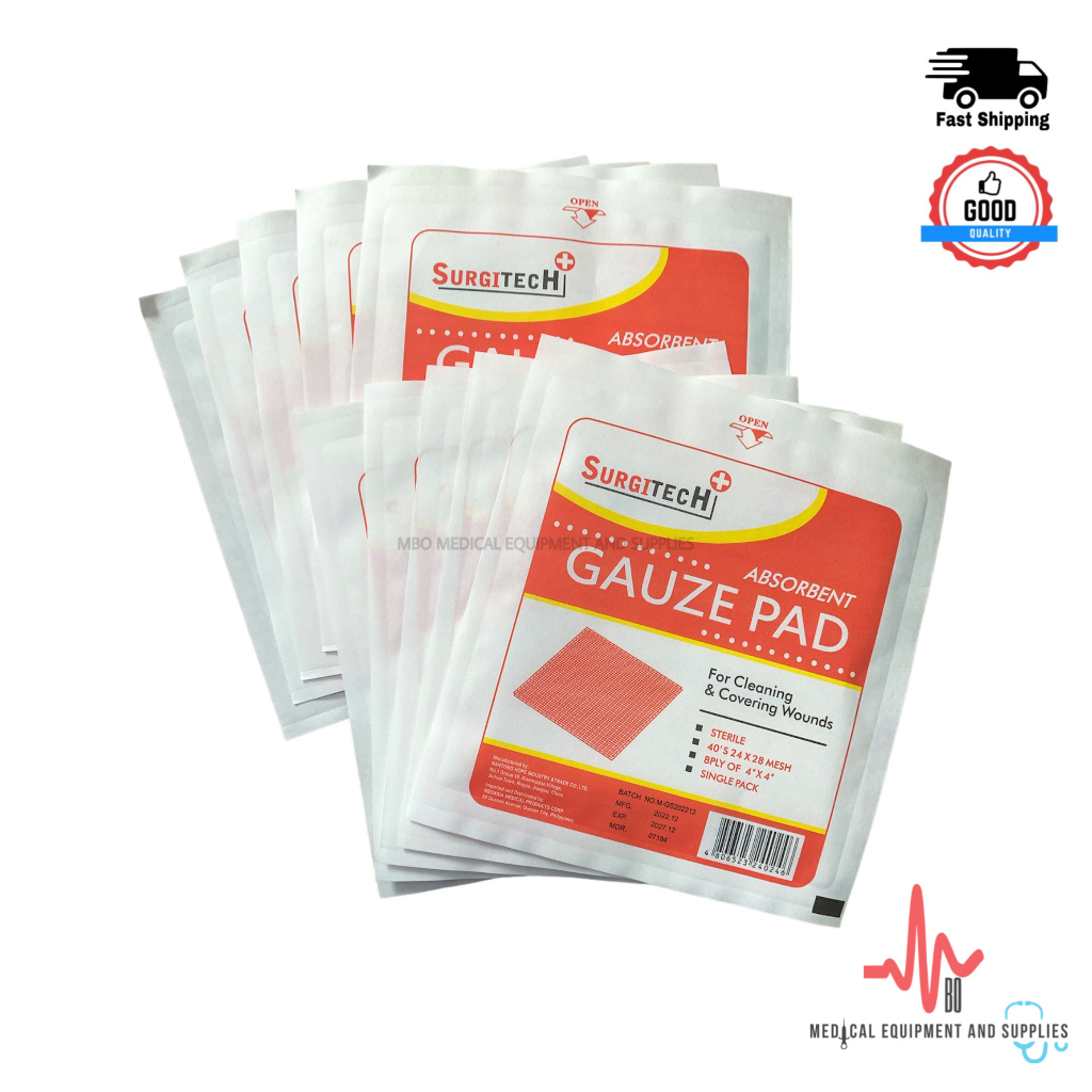 Surgitech Sterile Gauze Pad 3x3, 4x4 - SINGLE PACK (5pcs/10pcs ...