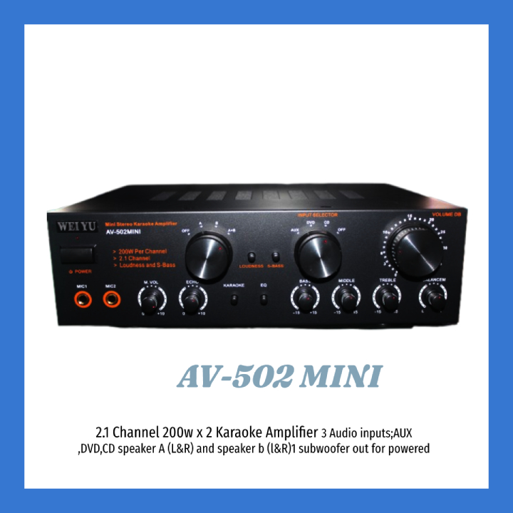 AV-502 AMPLIFIER MINI 2.1 Channel 200W x 2 Karaoke Amplifier with ...