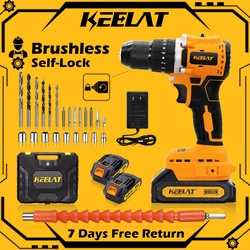 KEELAT Original Design-Upgraded Cordless Brushless Impact Drill Bateri ...