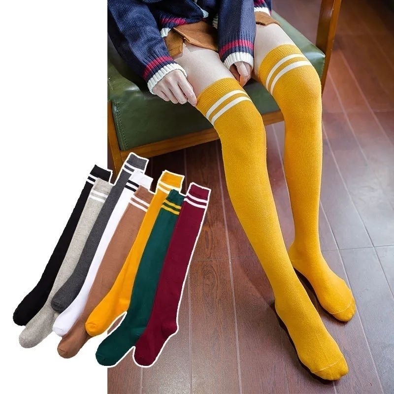 Striped Long Socks Thigh High Over The Knee Japanese Lolita Ladies ...