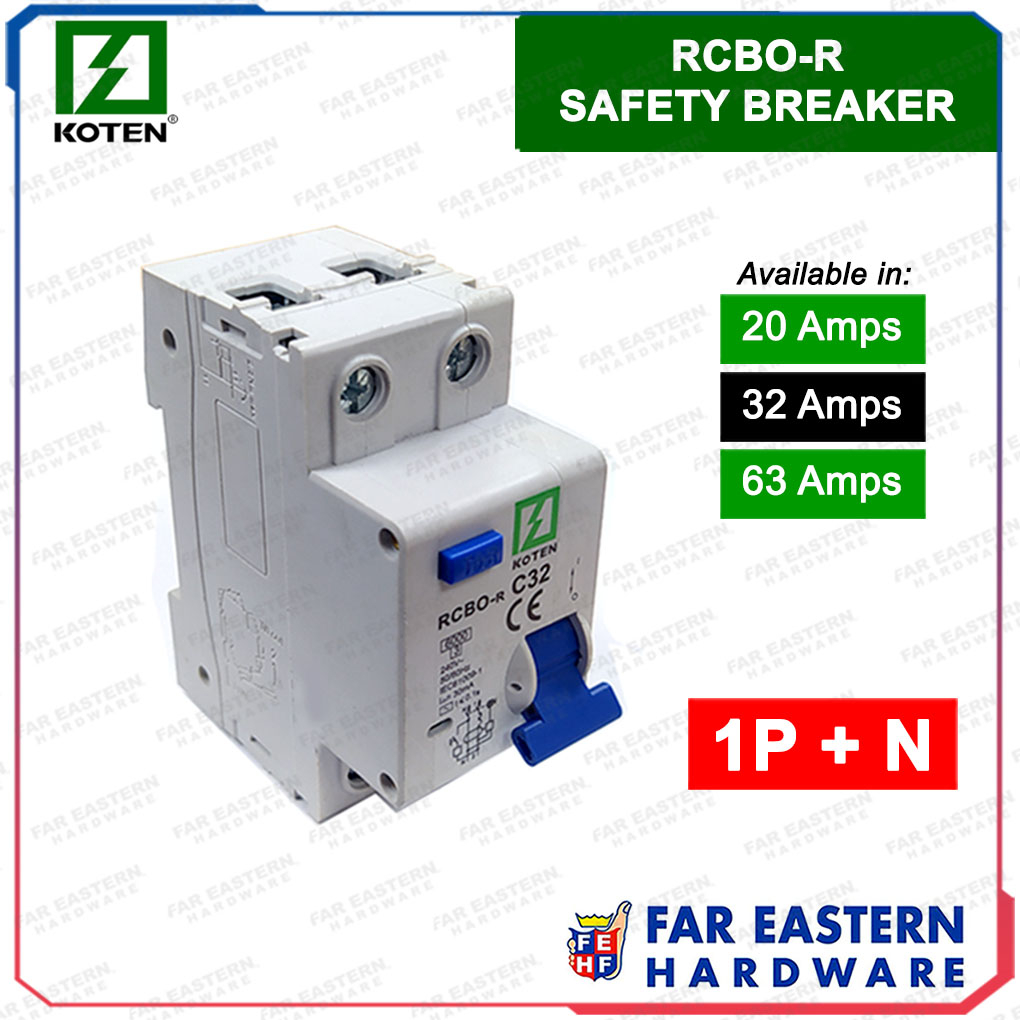 KOTEN RCBO R Electrical Safety Breaker 1P + Neutral 1P+N 20A | 32A | 63A | Shopee Philippines