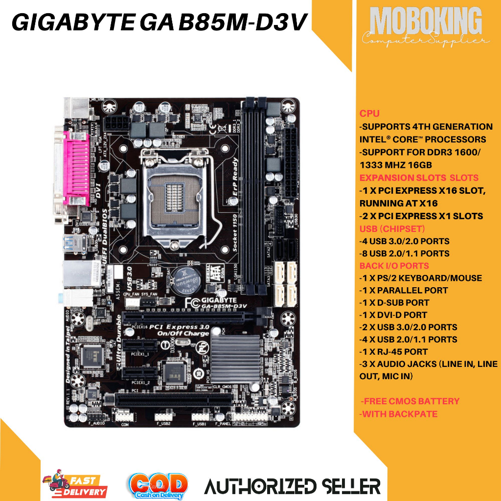 GIGABYTE GA B85M-D3V Desktop 4TH GEN Motherboard B85 Socket LGA 1150 i3 ...