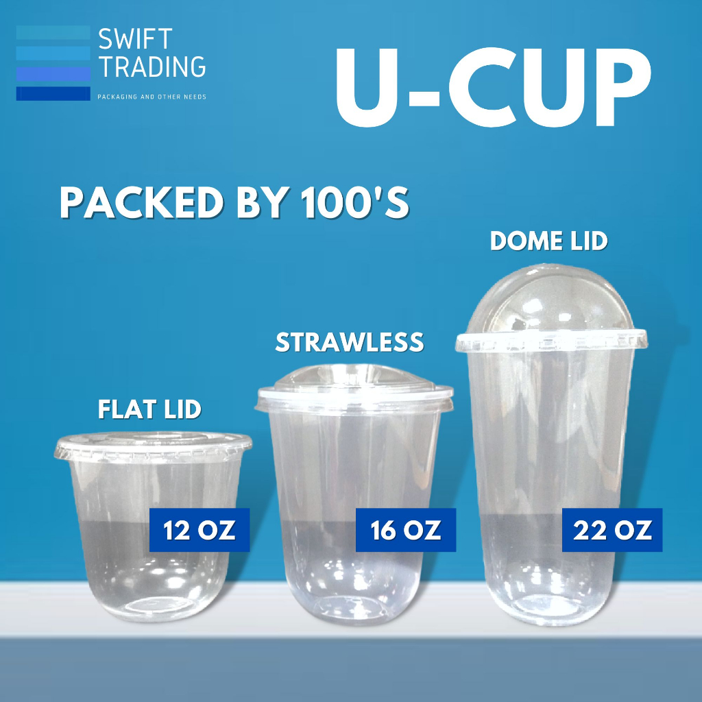 100pcs- Milk Tea Cups U-cup with lid 12oz /16oz /22oz ( Flat Lid ...