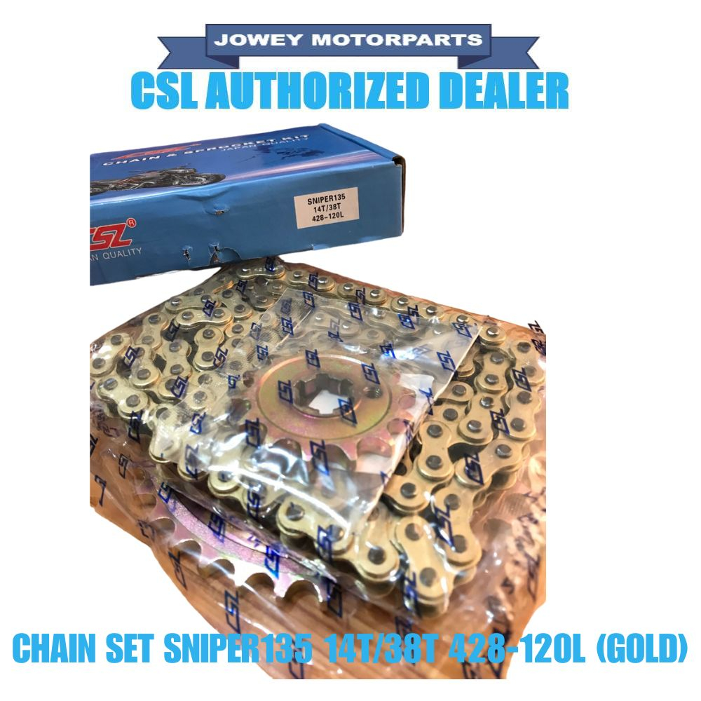 CSL CHAIN SET SNIPER135 /VEGA FORCE CLASSIC 14T/38T 428-120L (GOLD) JAPAN QUALITY | Shopee ...
