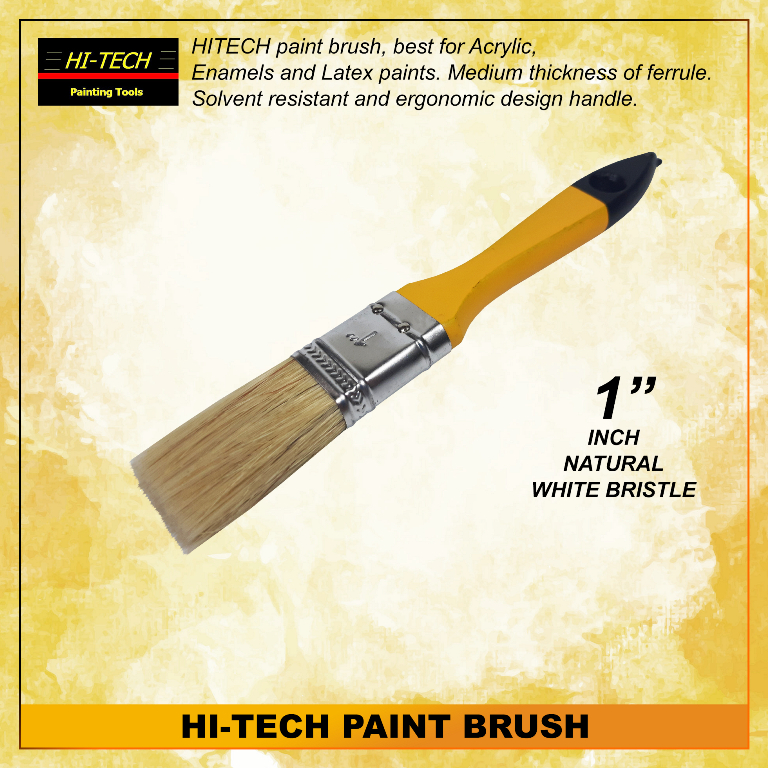 Paint Brush Hitech Black Bristle Plastic Handle & White Bristle Wooden ...