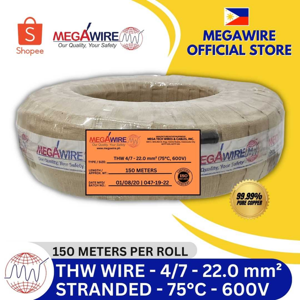 THW 4/7 - 22.0 mm² - 75°C WIRE - 600V - ROLL (150 meters) - BLACK ...