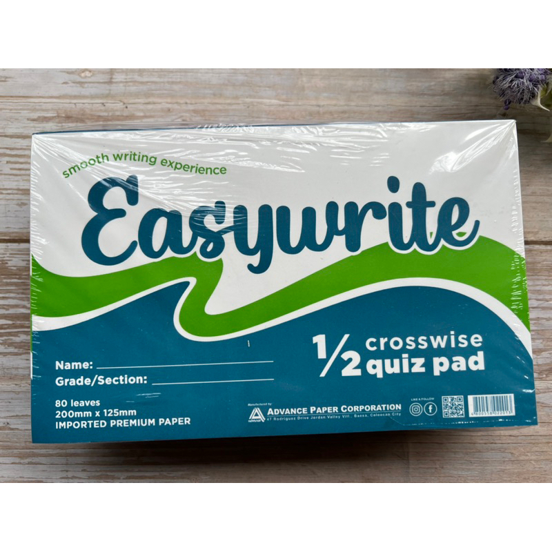Advance Easywrite 1/2 Crosswise Quiz Pad 80 Leaves (10 Pad) | Shopee ...
