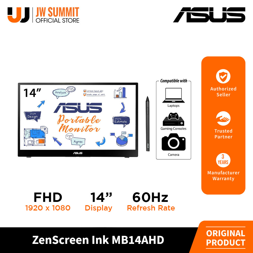 Asus ZenScreen Ink MB14AHD 14" FHD 60Hz 5ms IPS Technology Flicker Free ...
