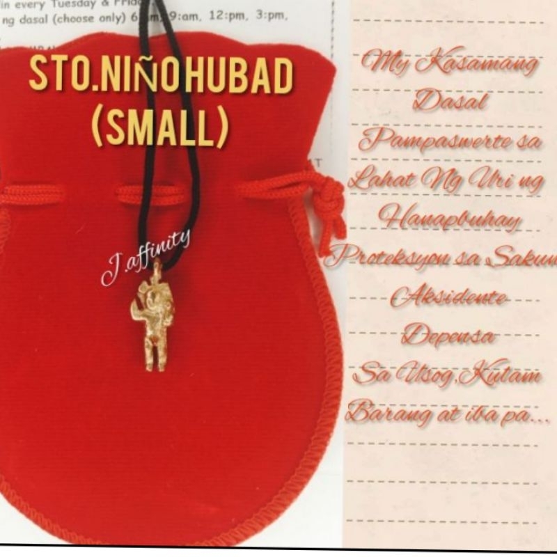 Pendant Sto Niño hubad with talandro and black string with pouch ...