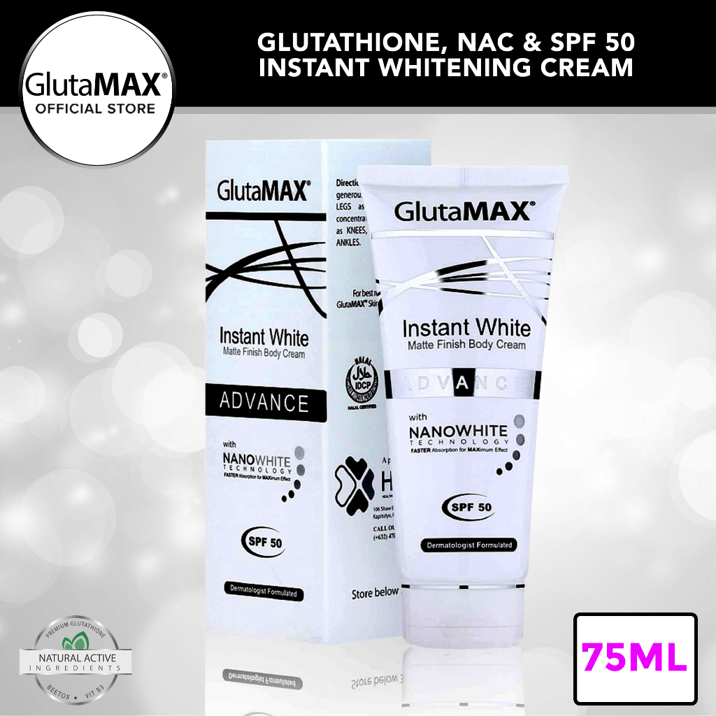 GlutaMAX Instant White Matte Finish Body Cream SPF 50 with Glutathione ...