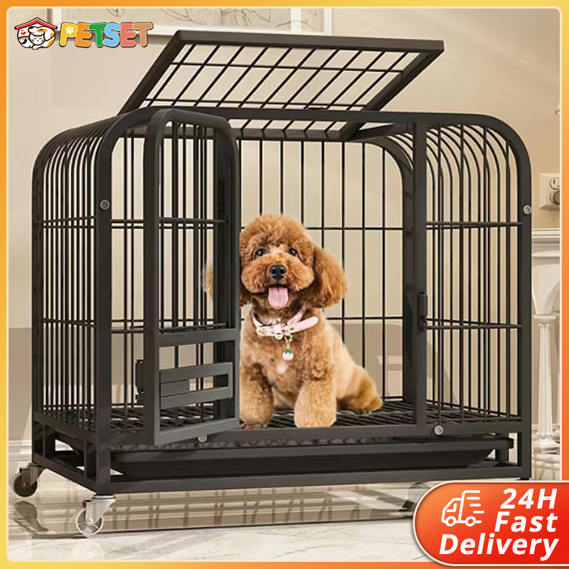Dog Crate Collapsible Heavy Duty Pet Cage Double-Door And Free Poop ...