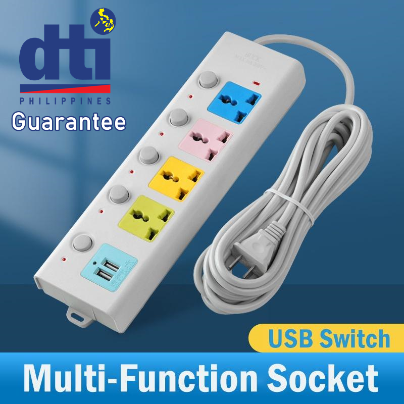 Multi-Function Socket Extension Outlet Socket Power Sockets Strip with Power Socket + 2 USB ...