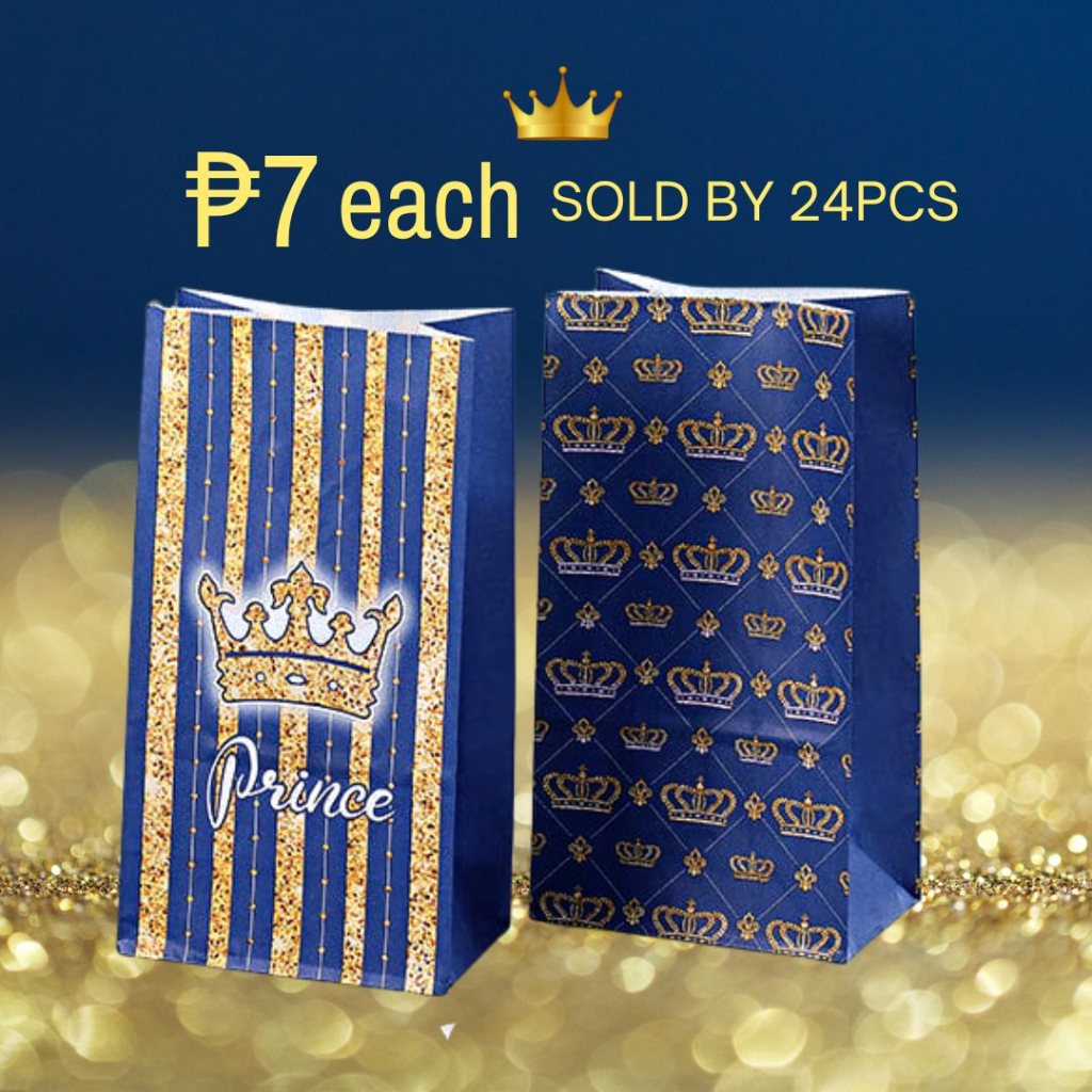 FP1476 (24 PCS) Prince Royal Crown Birthday Gift Paper Loot Bag Party ...