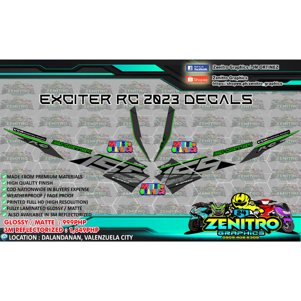 EXCITER RC 2023 DECALS FOR YAMAHA SNIPER 155 ONLY (ZENITRO GRAPHICS ...