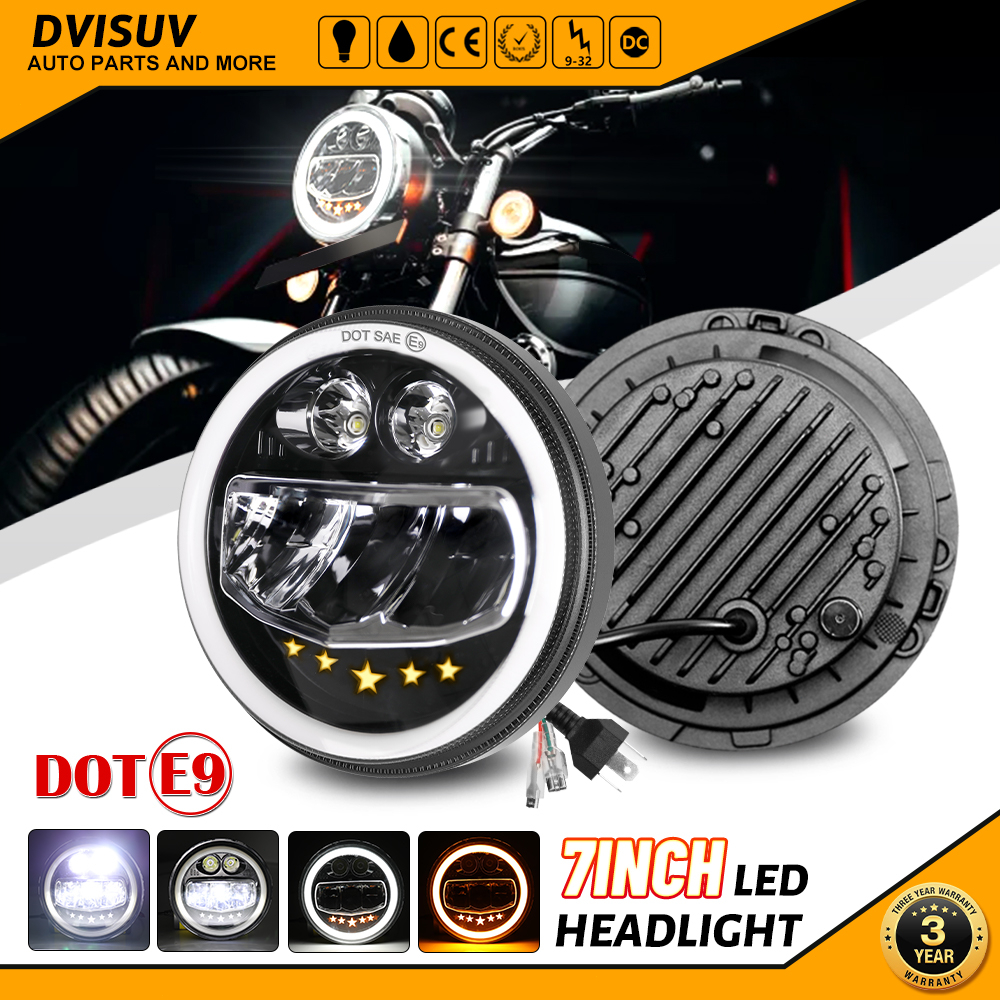 7 Inch LED Headlights DRL Hi/Lo Beam 50W 30W Halo Ring Amber Angel Eye ...