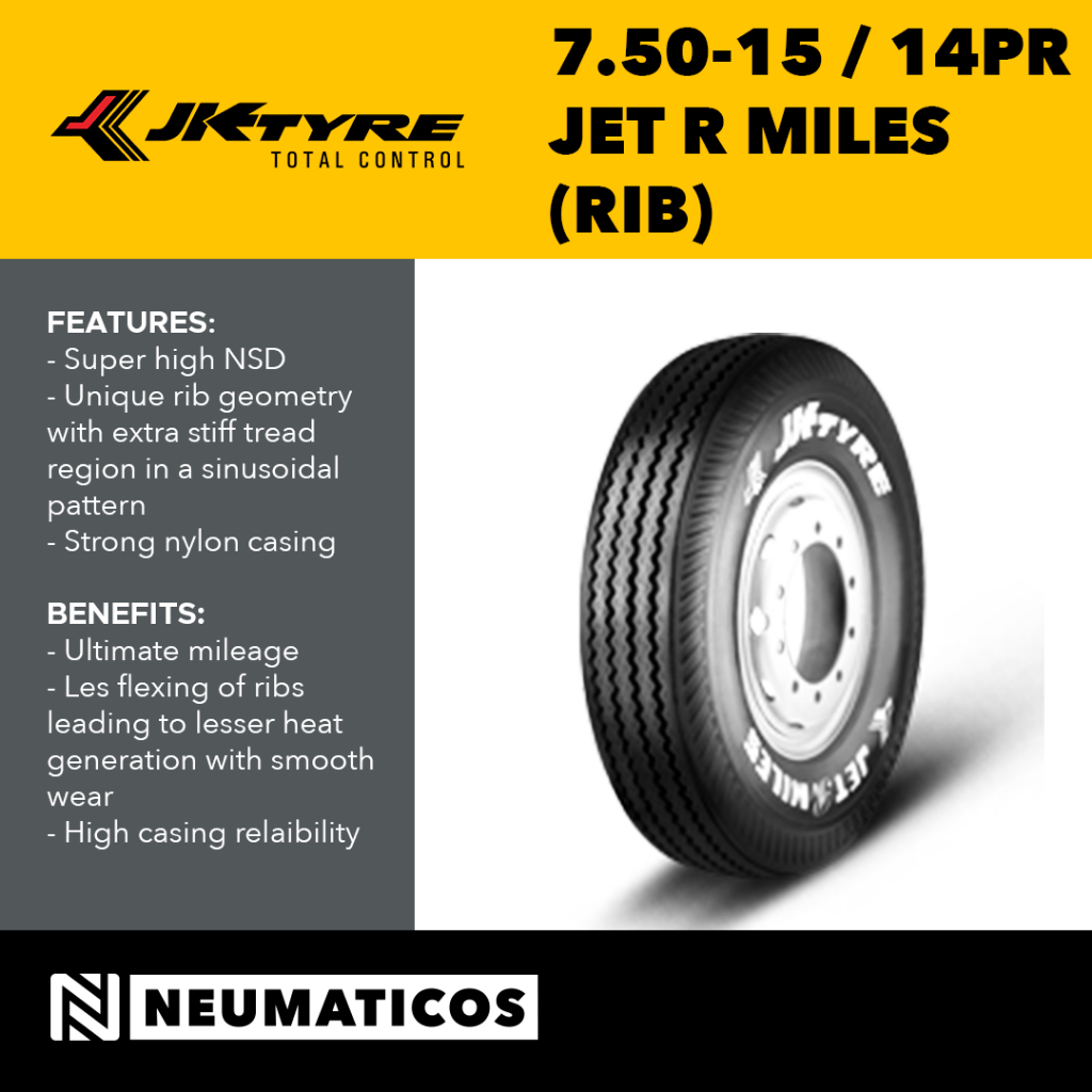 Jk Tyre 7.50-15 14PR Jet R Miles Light Truck Bias LTB Tires Made in ...