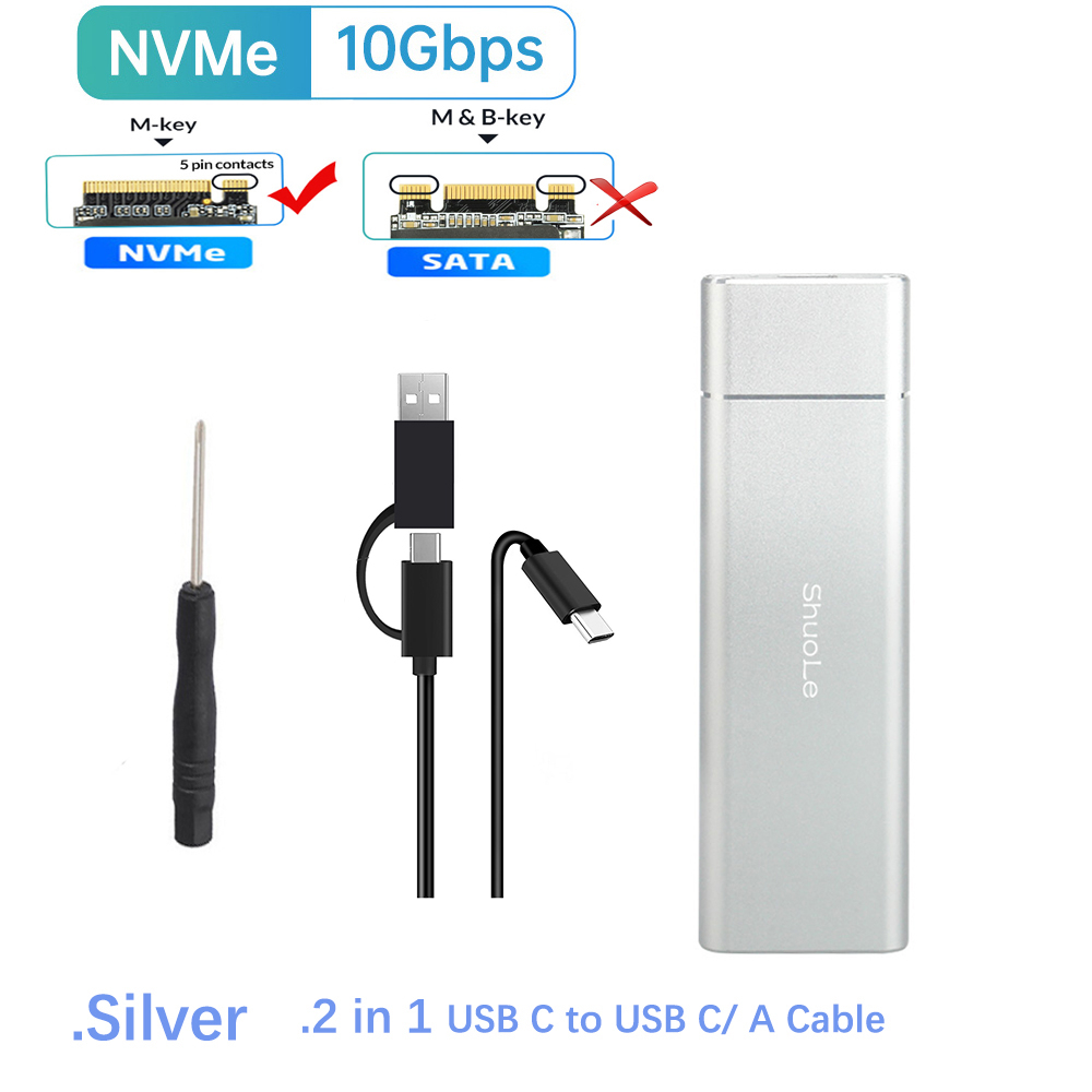 ShuoLe SSD Enclosure Case NVME M.2 to USB3.1 Type-c External Mobile ...