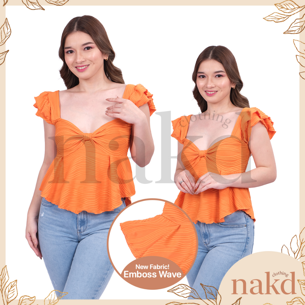NAKD FASHION BARBARA SEXY RIBBON RUFFLE SLEEVES PEPLUM DAILY CASUAL CLASSY BARK CREPE TOP 1653 ...