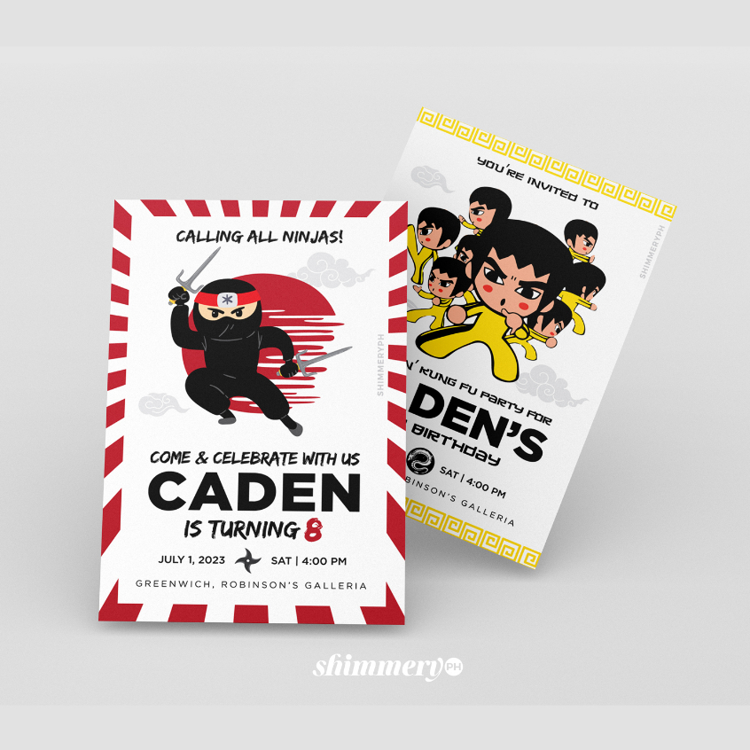 3R/4R-sized Ninja / Kung Fu Bruce Lee Theme Birthday Invitation ...