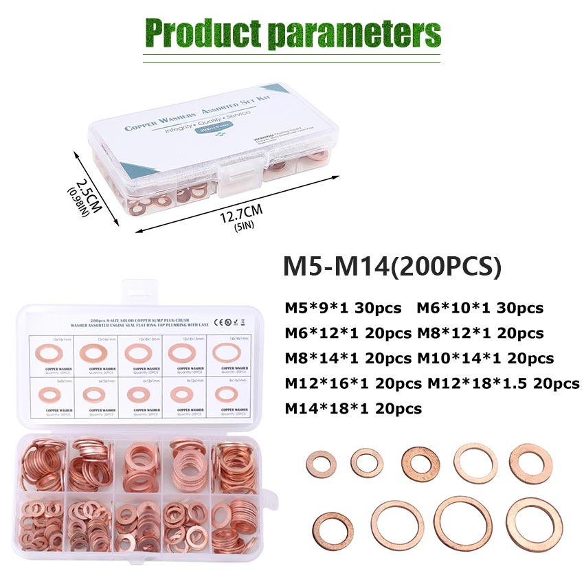 100PCS/200PCS/300PCS M5-M14 Copper Gasket Nut & Bolt Sets Fastener ...