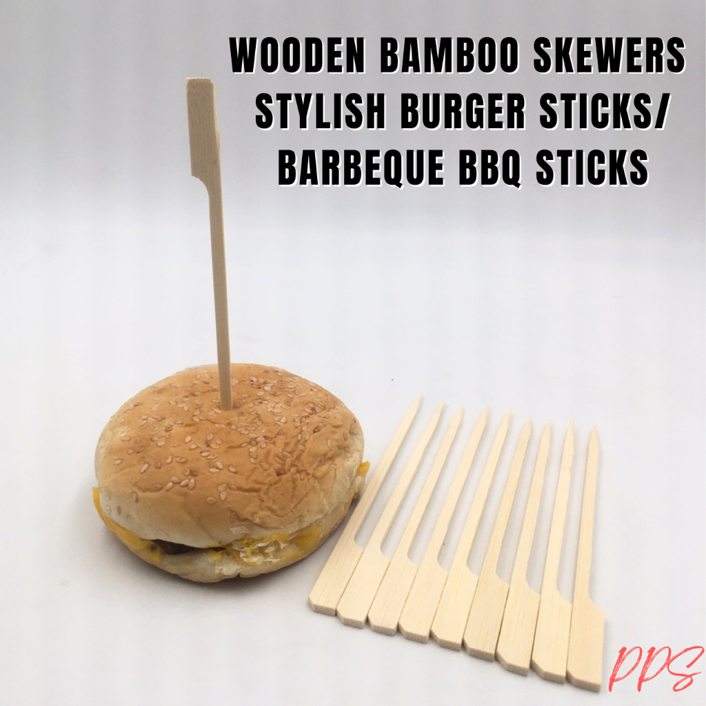100pcs Wooden Bamboo Burger Stick Handle & Barbeque BBQ Sticks Handle ...