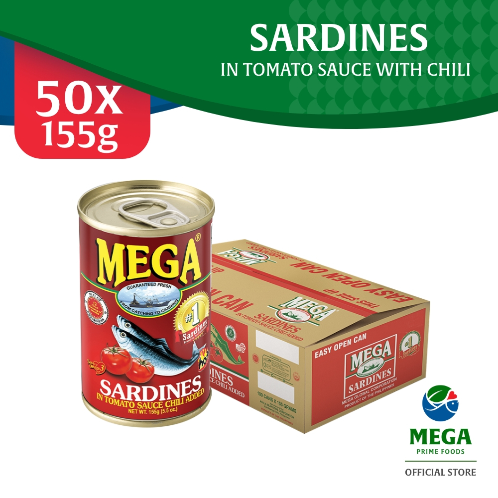 MEGA Sardines in Tomato Sauce with Chili 155G By 50's | Shopee Philippines