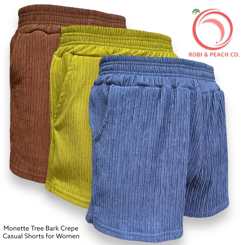 Monette Tree Bark Crepe Shorts For Women (with 2 pockets) | Shopee ...