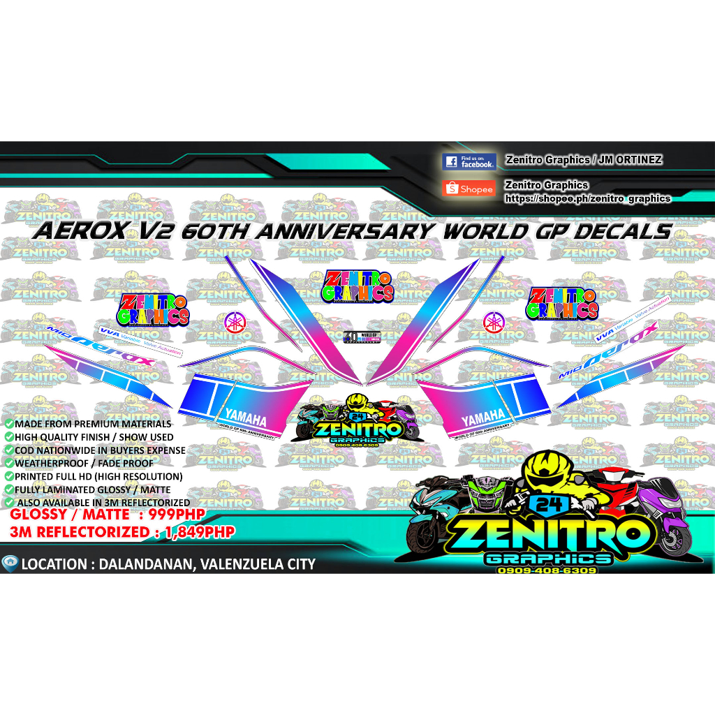 60th Anniversary World GP Decals For Pearl White (For Aerox Version 2 ...