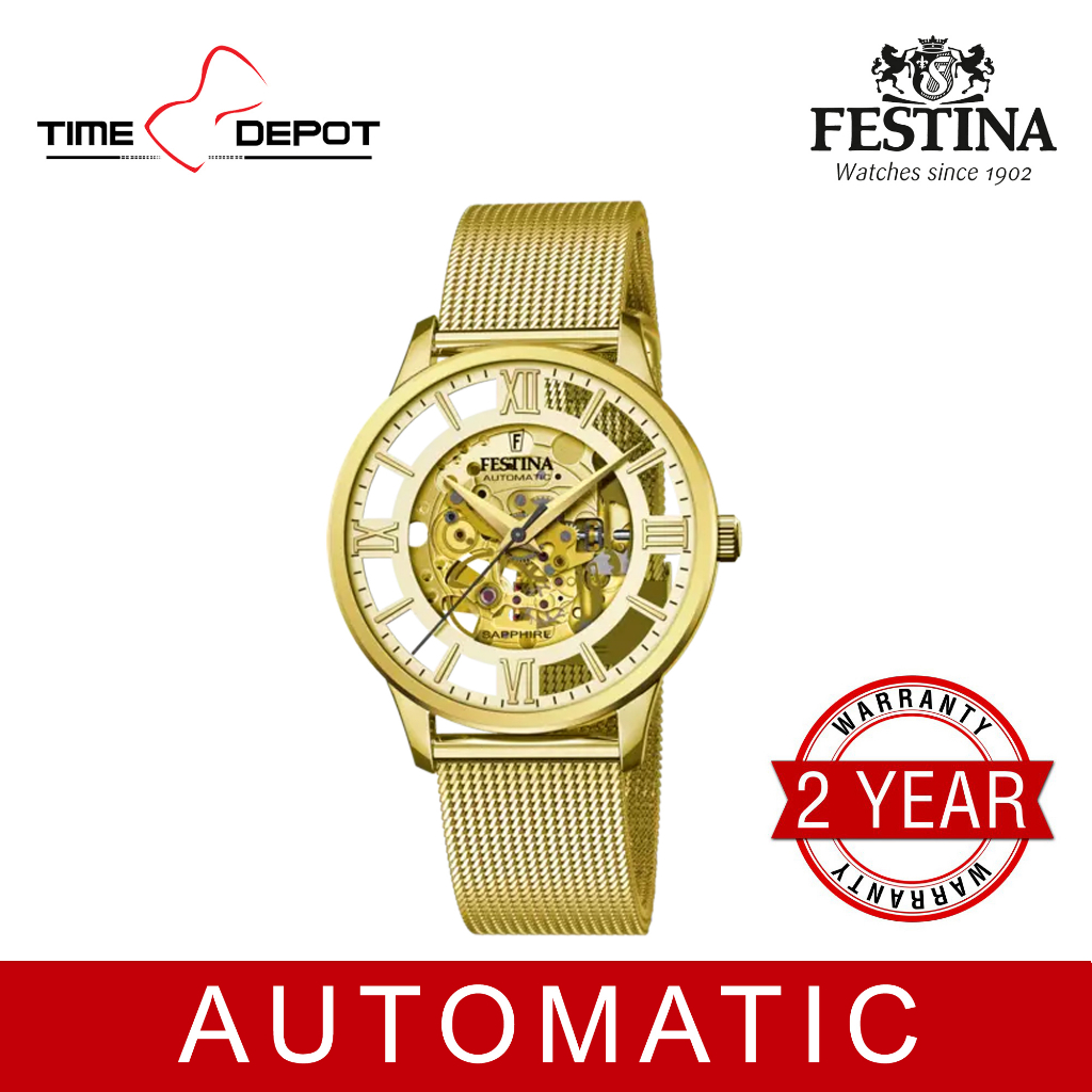 Festina F20667/1 Automatic Gold Stainless Steel Strap Watch For Men ...