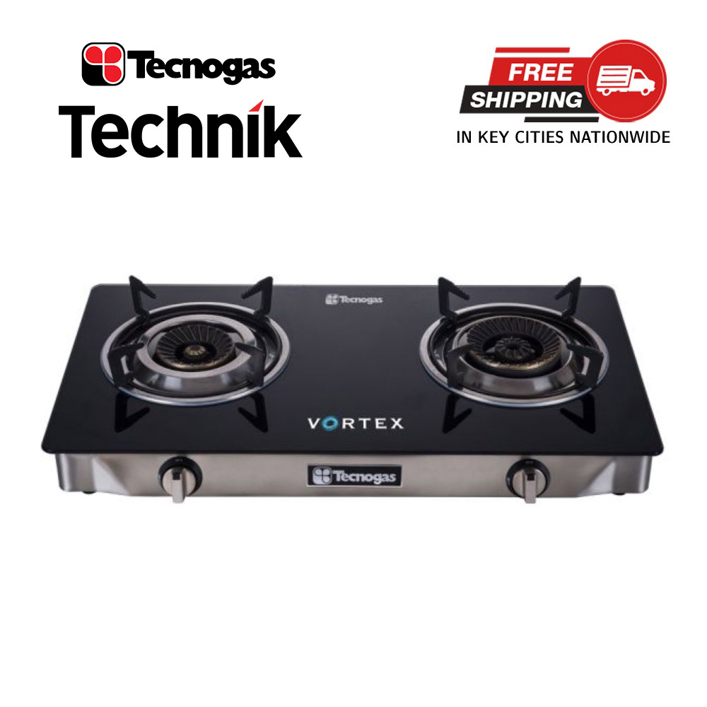 Tecnogas 2 Gas Burners Vortex Stove GS201BCG (Tempered Black Glass ...