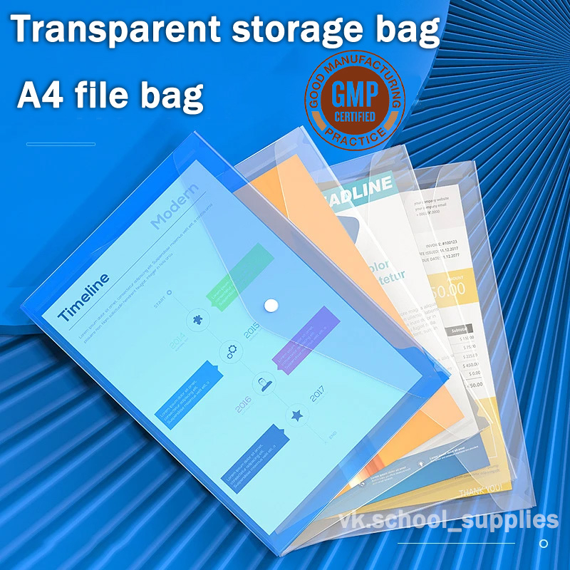A4 File Bag Transparent Bag Plastic Thicken Button Closure Folder ...
